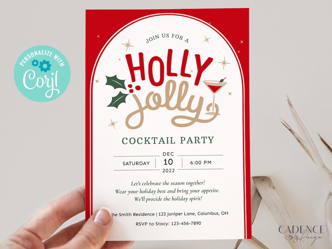 Holiday Cocktail Party Invitation, Holiday Happy Hour Invite, Retro ...