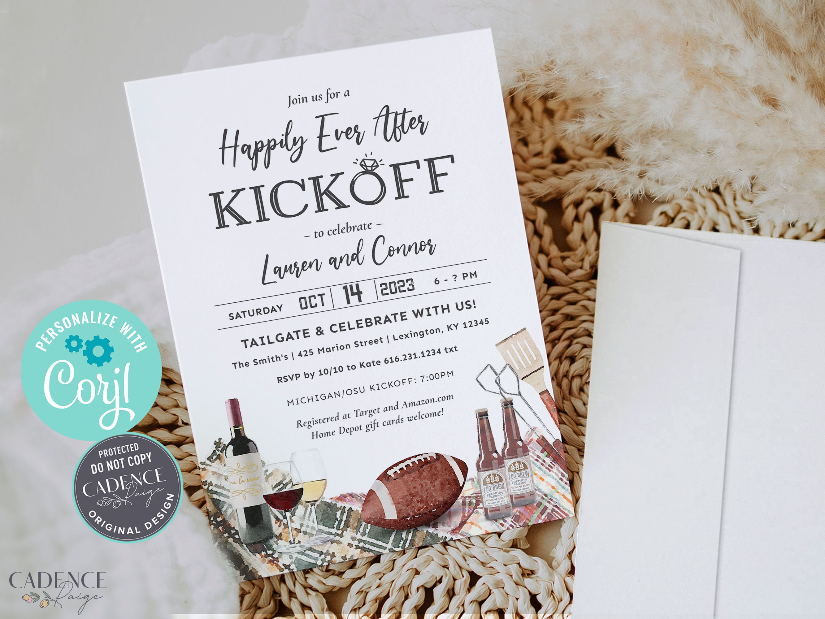 Football Engagement Party Invite, Tailgate Couples Shower Invite ...