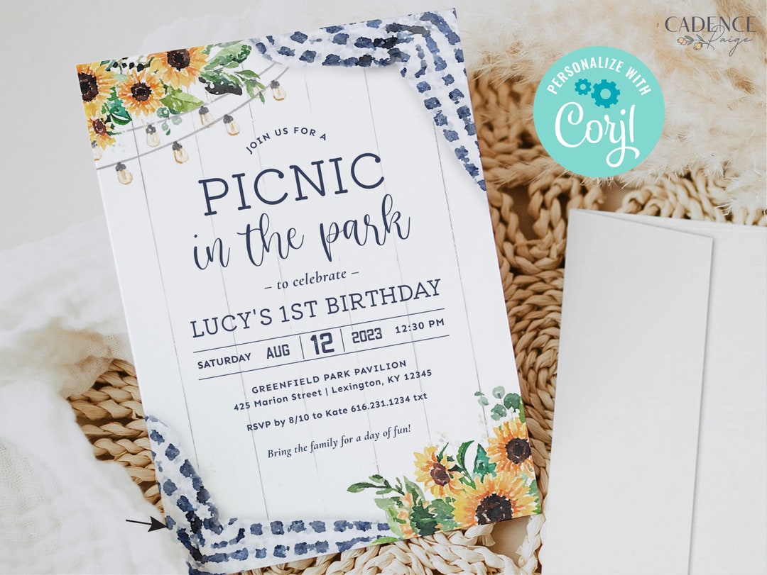 Birthday Picnic Invitation, Picnic in the Park Invitation, 1st, 2nd ...