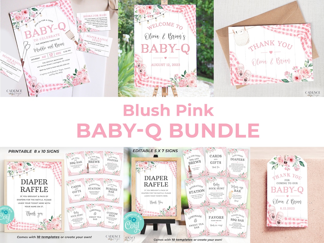 Blush Pink Baby-q Shower Bundle, Pink Babyq Decorations, Baby Girl ...