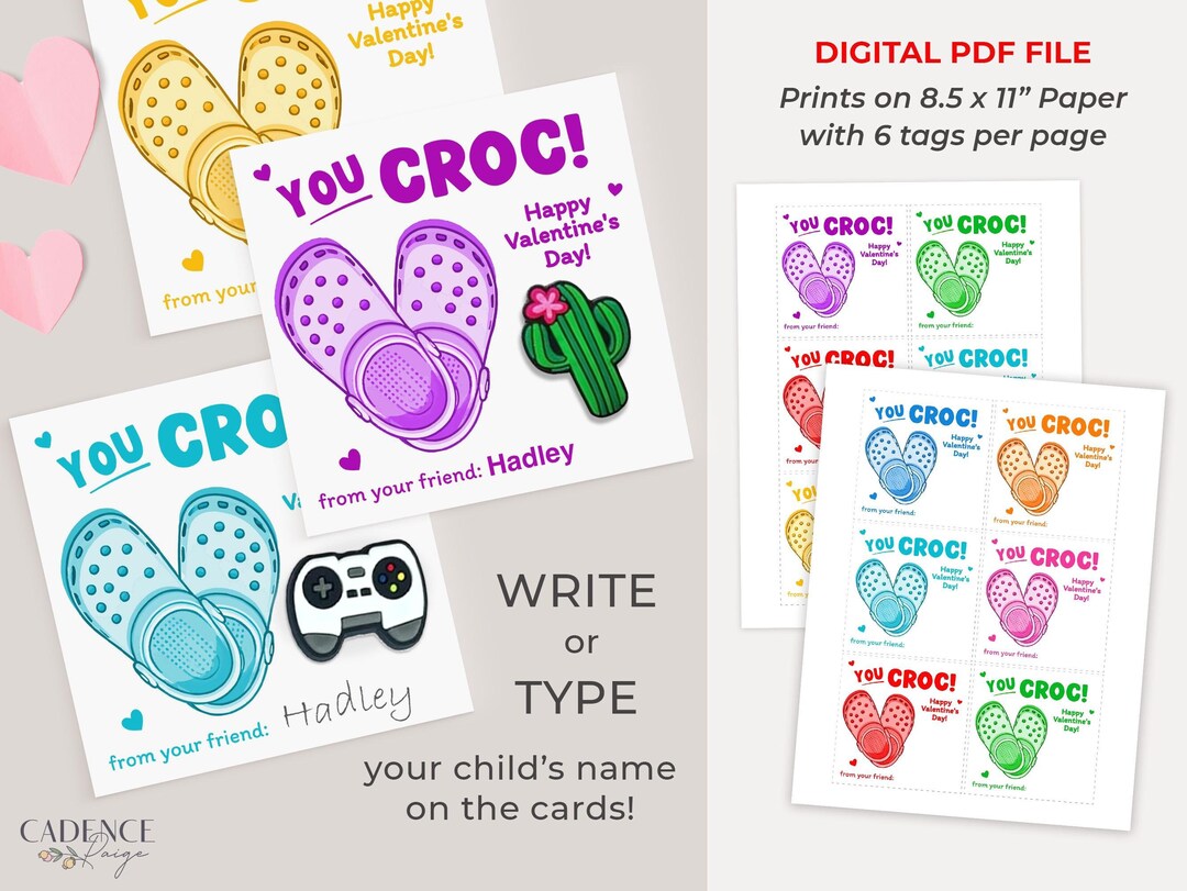 You Croc Valentine's Day Gift Tag, Shoe Charm Valentines Day Tag, Easy ...