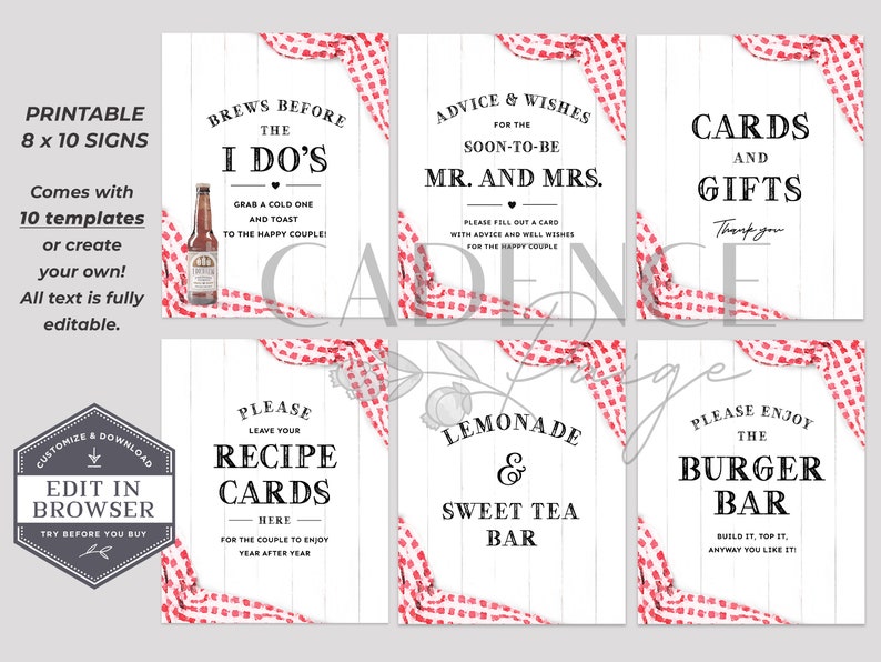 BBQ Shower Signs, BBQ Food Signs, I Do BBQ Table Signs, 8 X 10 Bbq ...