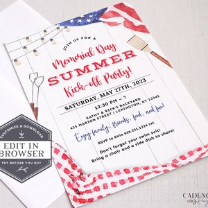 Memorial Day Party Invitation, Memorial Day Picnic Invite, Summer Pool ...
