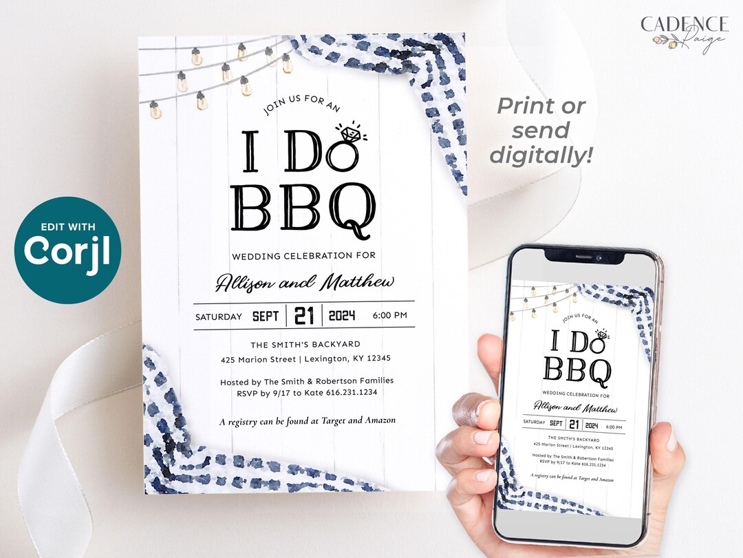 Navy I Do BBQ Invitation BBQ Couples Shower Invitation I Do Bbq ...