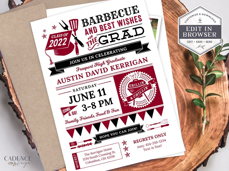 BBQ Graduation Party Invite BBQ Grad Party Invitation Black - Etsy