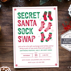 Christmas Sock Exchange Party Invite, Holiday Sock Swap Party Invite ...