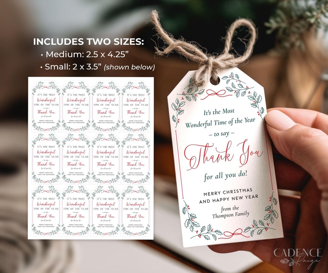 Christmas Thank You Gift Tags, Printable Teacher Gift Tags, Employee ...