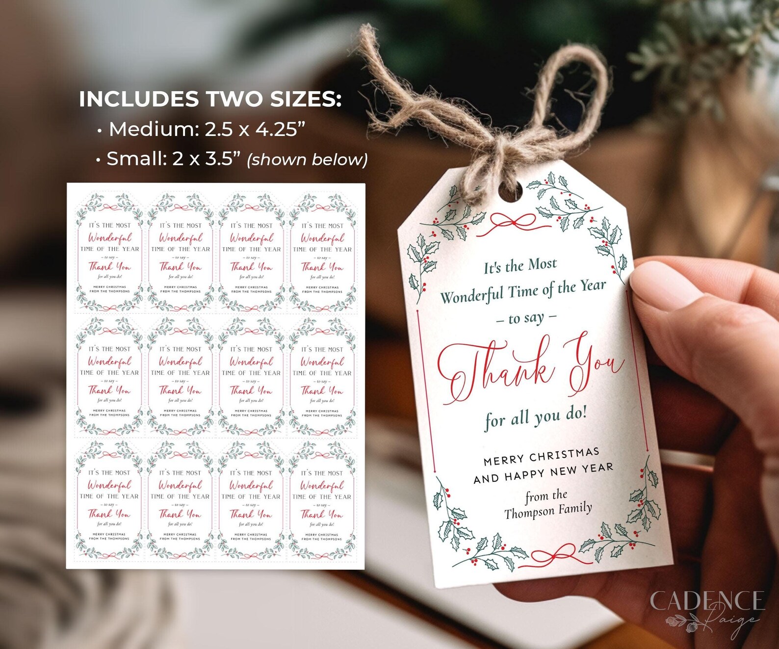 Christmas Thank You Gift Tags, Printable Teacher Gift Tags, Employee ...