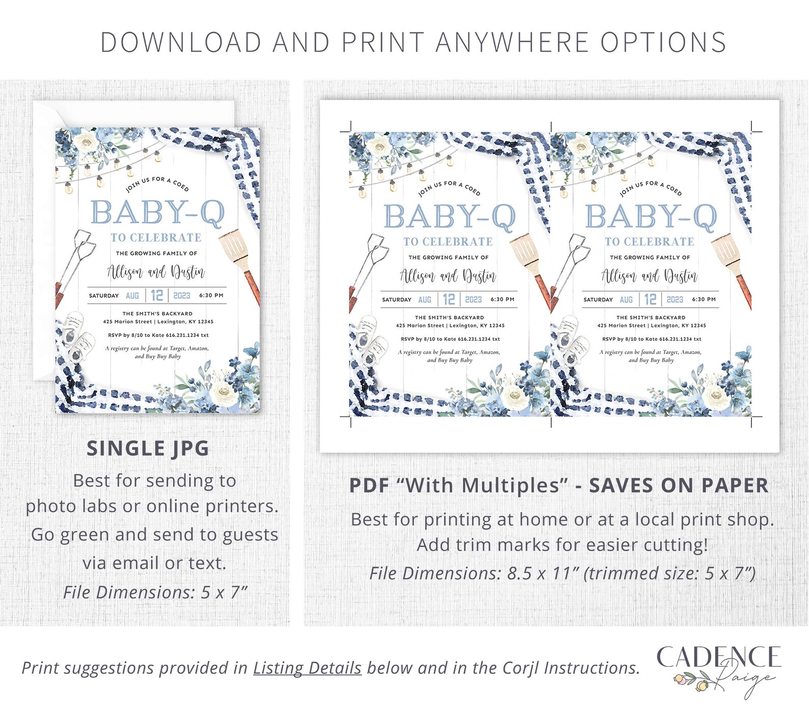 Blue Baby-q Shower Invitation, Coed Baby Shower Invite for Baby Boy ...