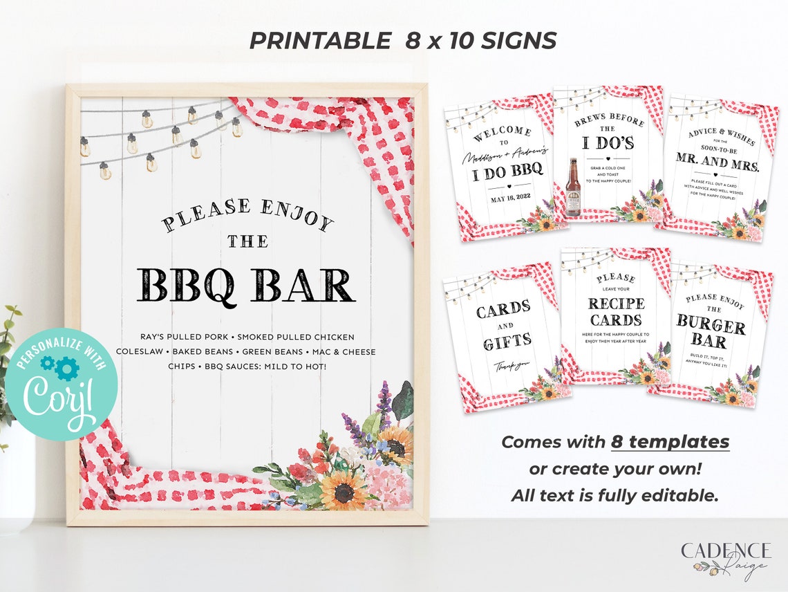BBQ Shower Signs BBQ Food Signs I Do BBQ Table Signs 8 X 10 - Etsy