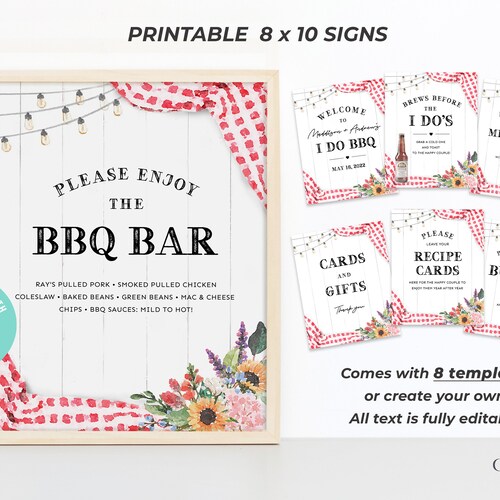 BBQ Shower Signs BBQ Food Signs I Do BBQ Table Signs 8 X 10 - Etsy