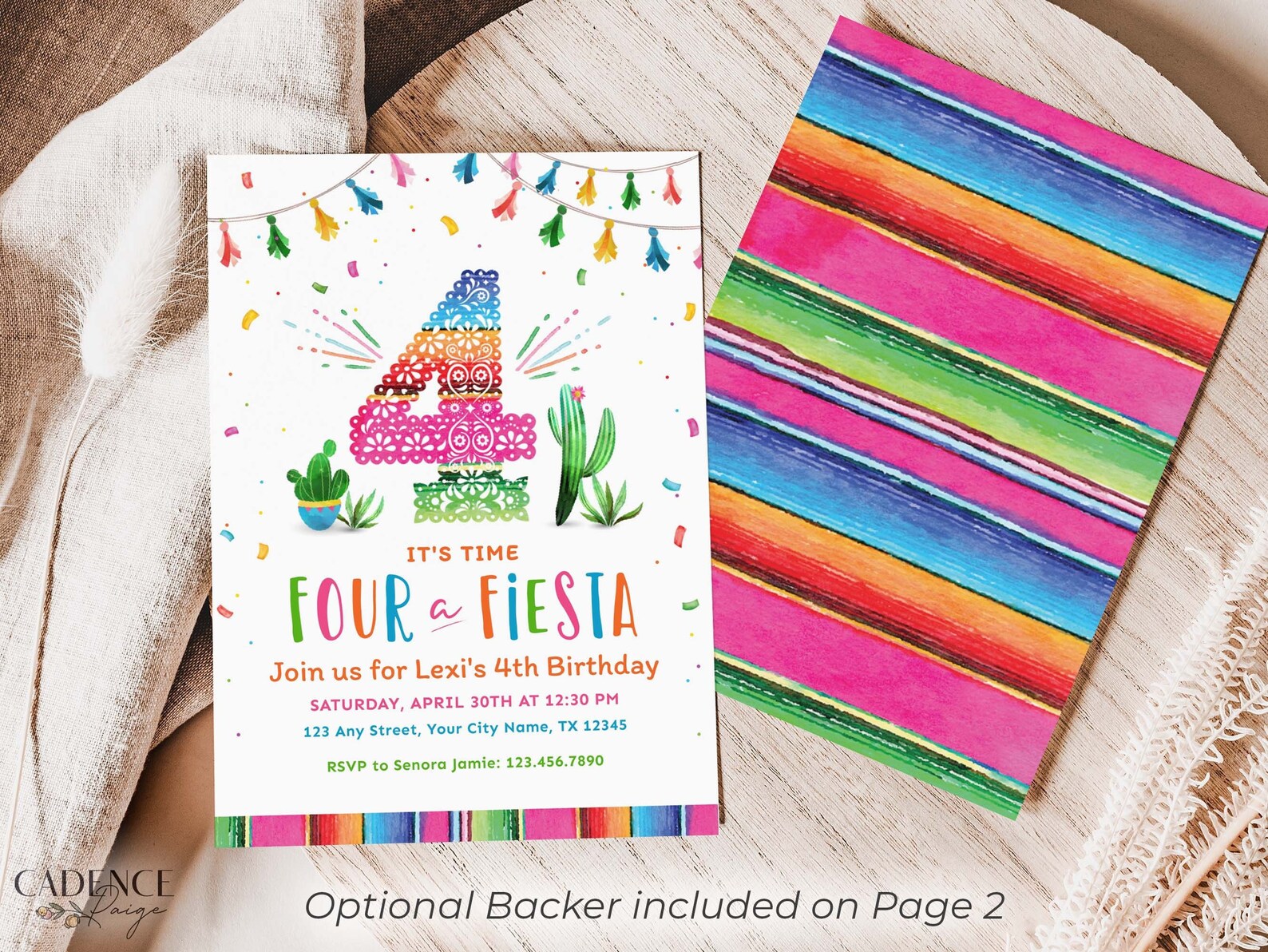 4th Birthday Fiesta Invitation: Serape & Picado Design (digital ...