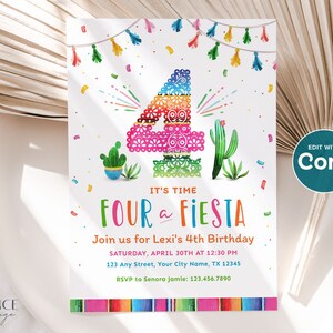 4th Birthday Fiesta Invitation: Serape & Picado Design (digital ...