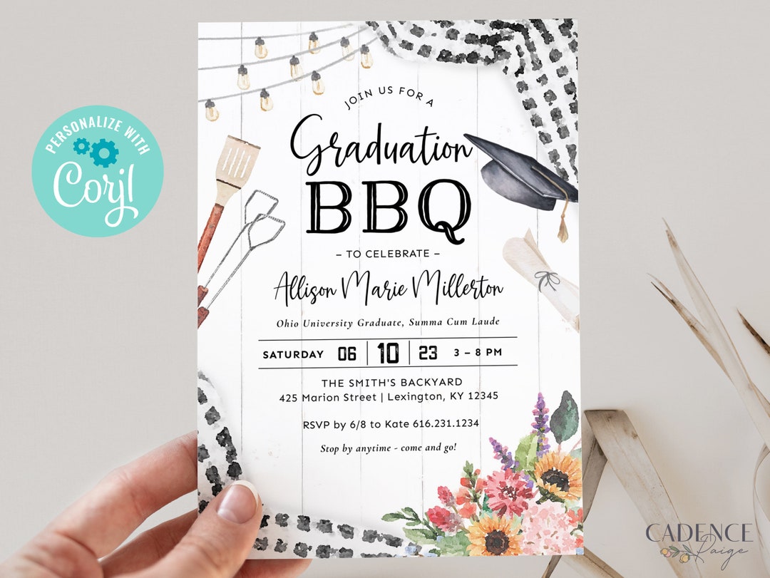Backyard Graduation Party Invitation, BBQ Graduation Party Invitation ...