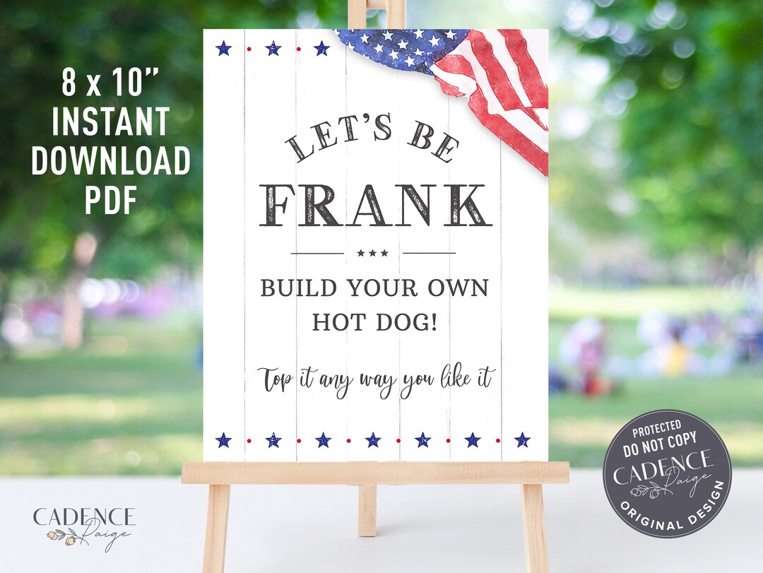 Printable Hot Dog Bar Sign Hot Dog Station Sign 8 X 10 Build - Etsy