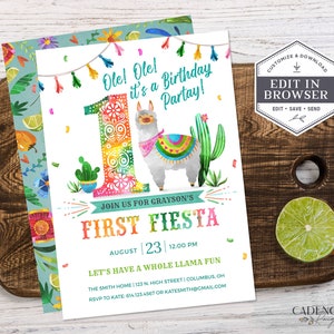 Llama First Birthday, 1st Fiesta Invite, Llama Fun Invite, 1st Birthday ...