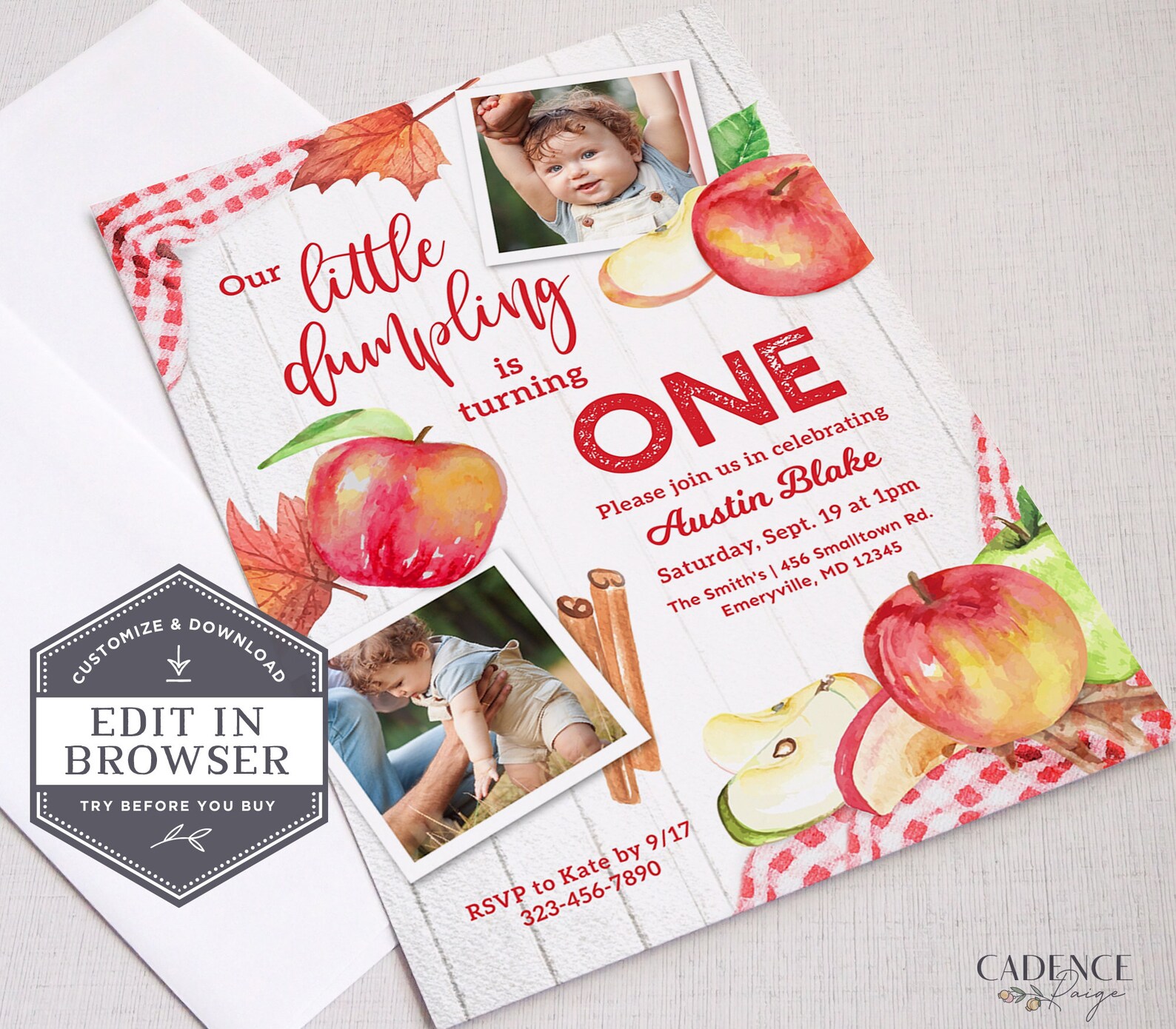 Apple Birthday Invitation, Apple Pie Birthday Invite, Little Dumpling ...