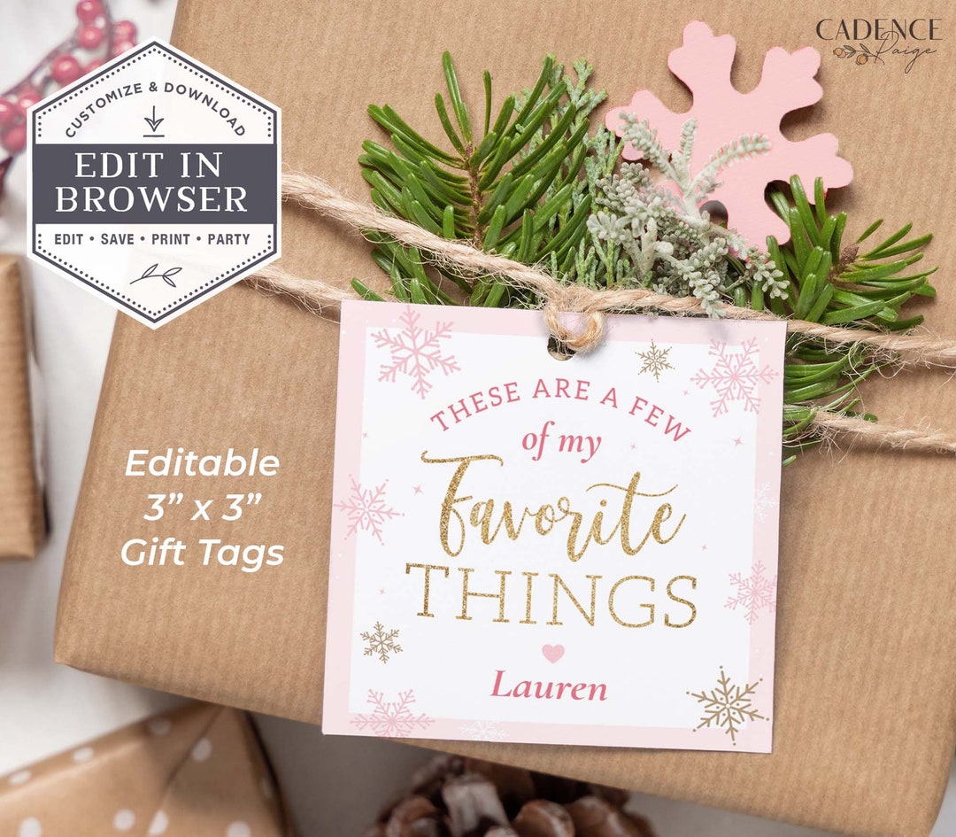 Favorite Things Gift Tag, Pink Favorite Things Gift Tag, Printable ...