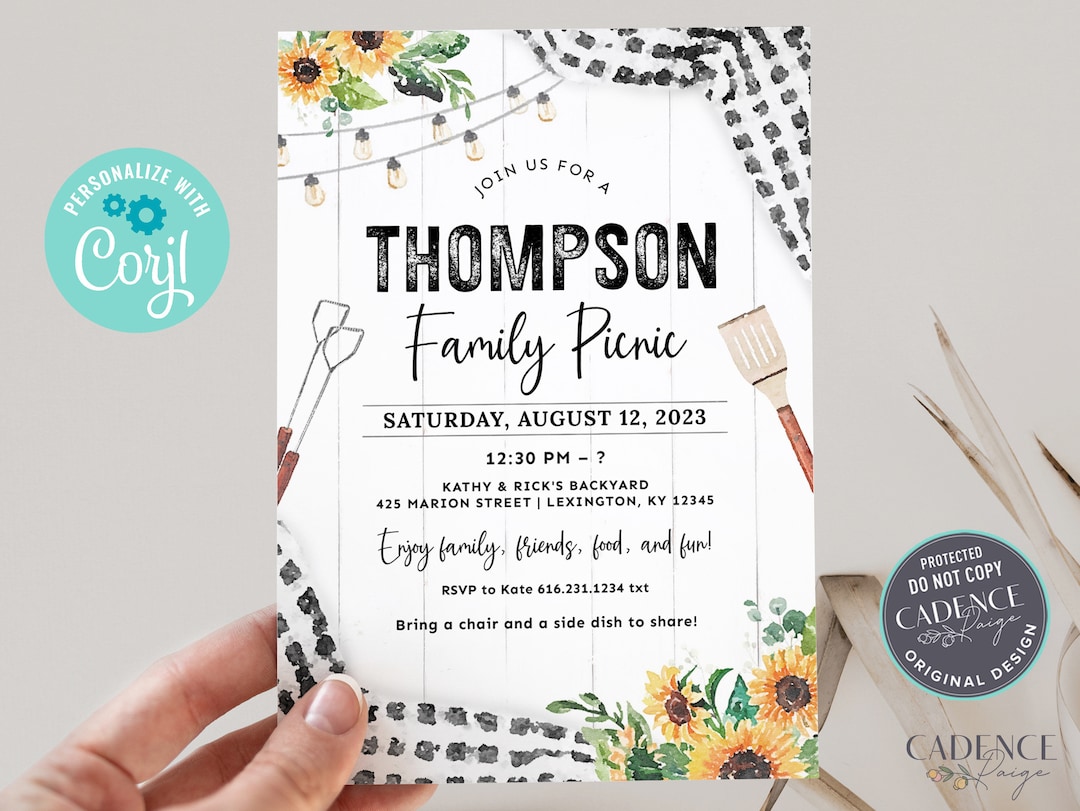 Family Picnic Invitation, Summer Picnic Invite, Family Cookout Invite ...