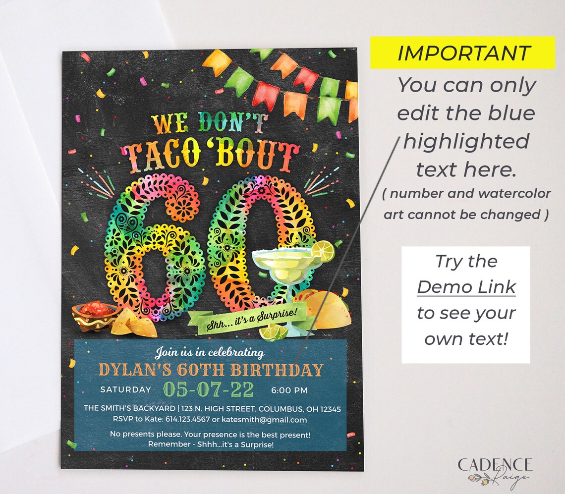 Surprise 60th Birthday Party Invitation 60th Fiesta Invite - Etsy