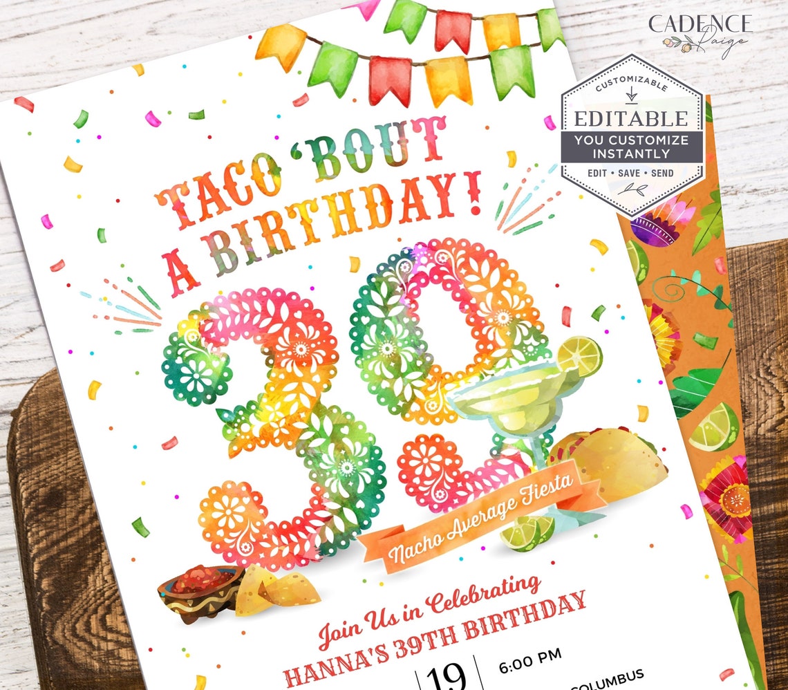 39th Birthday Invitation 39th Birthday Fiesta Invite Taco - Etsy