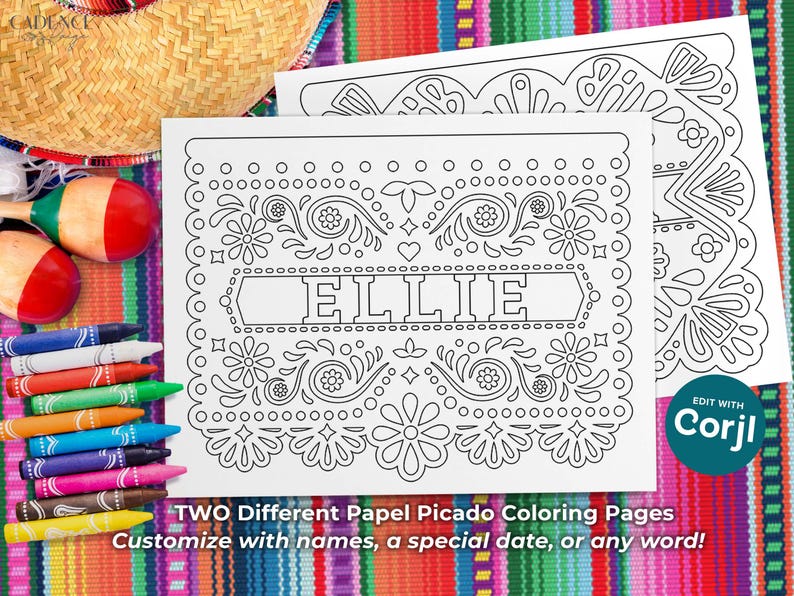 Papel Picado Coloring Pages: Editable Fiesta Activity (digital Download ...