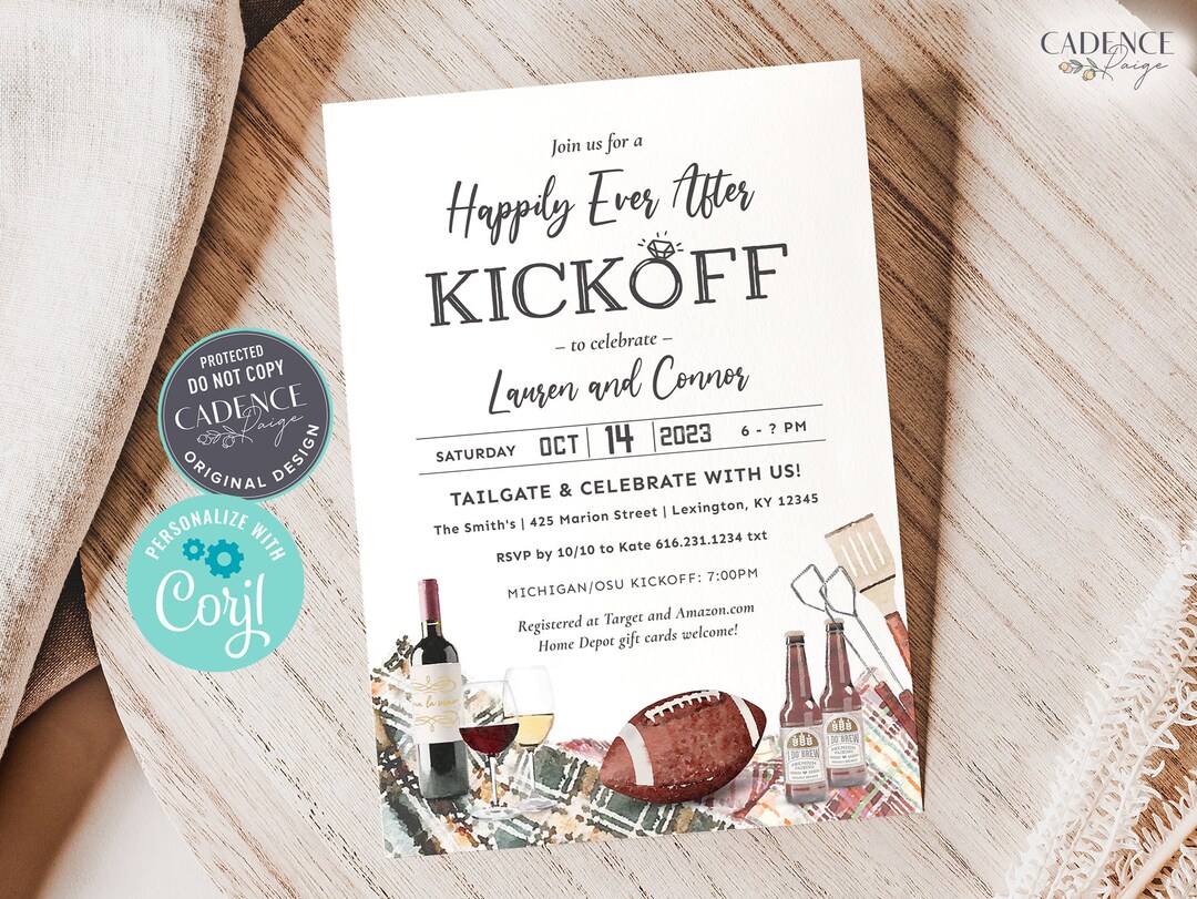 Football Engagement Party Invite, Tailgate Couples Shower Invite ...