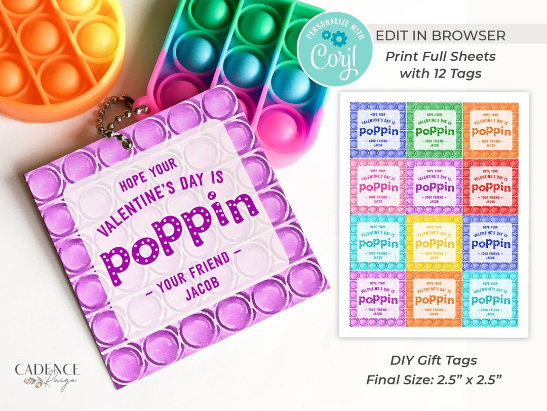 Valentine's Day Pop It Tags, Classroom Valentines, Printable Pop It ...