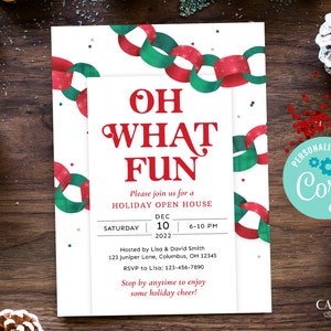 Oh What Fun Holiday Party Invitation, Christmas Open House Invitation ...