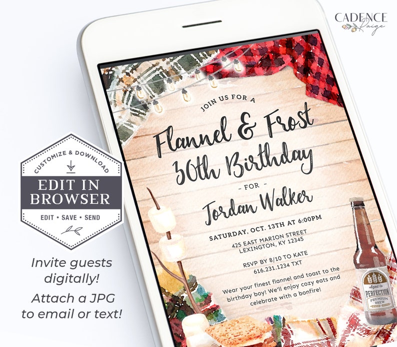 Flannel Birthday Invitation, Fall Adult Birthday Invite, Flannel ...