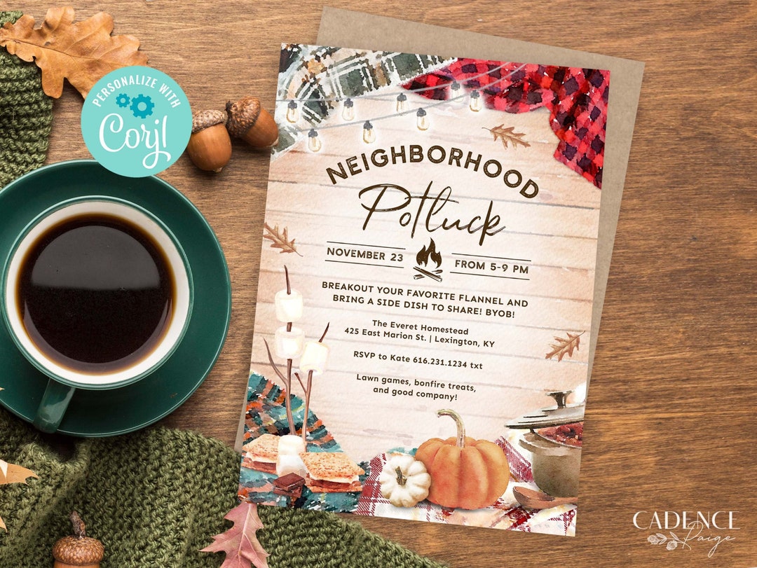Fall Potluck Party Invitation, Fall Neighborhood Party, Community ...