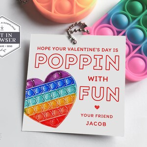 Valentine's Day Pop It Tags, Classroom Valentines, Printable Pop It ...