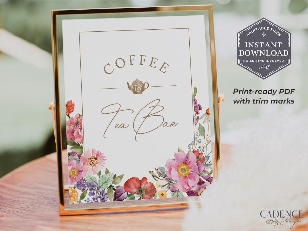 8 X 10 Coffee and Tea Bar Sign, Tea Party Coffee and Tea Station Sign ...