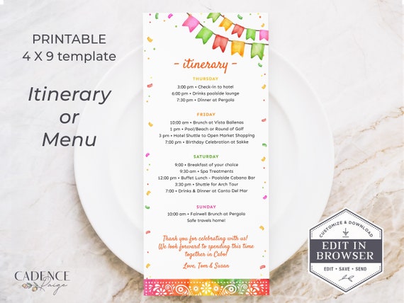 Printable Fiesta Itinerary Itinerary Template Fiesta Decor - Etsy