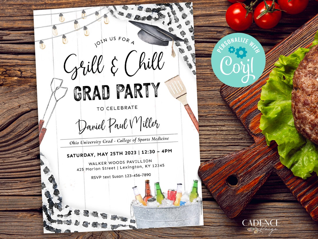 Grill and Chill Grad Party Invitation, BBQ Grad Party Invitation ...