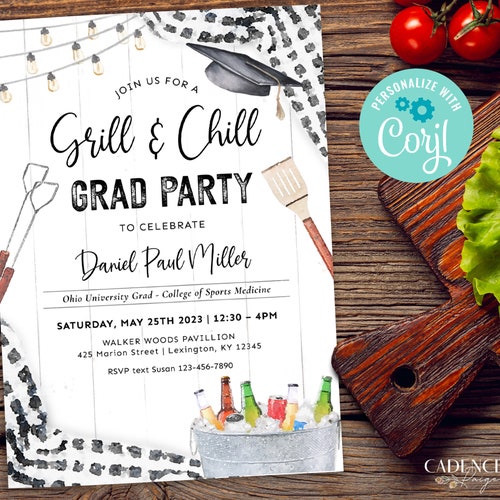 Grill and Chill Grad Party Invitation BBQ Grad Party - Etsy