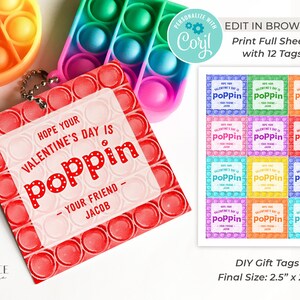 Valentine's Day Pop It Tags, Classroom Valentines, Printable Pop It ...