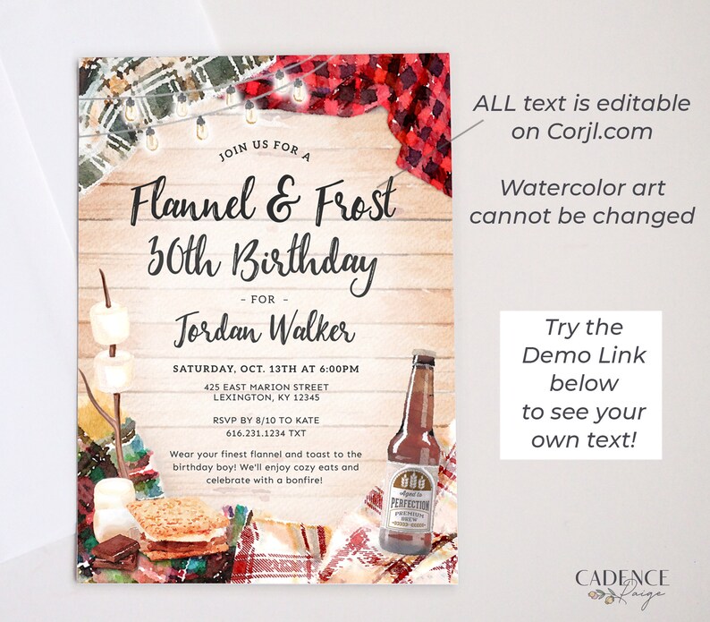 Flannel Birthday Invitation, Fall Adult Birthday Invite, Flannel ...