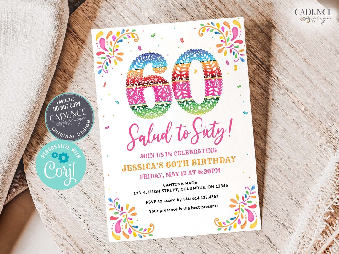 Digital 60th Birthday Invitation Fiesta Theme, Salud to 60 Invitation ...