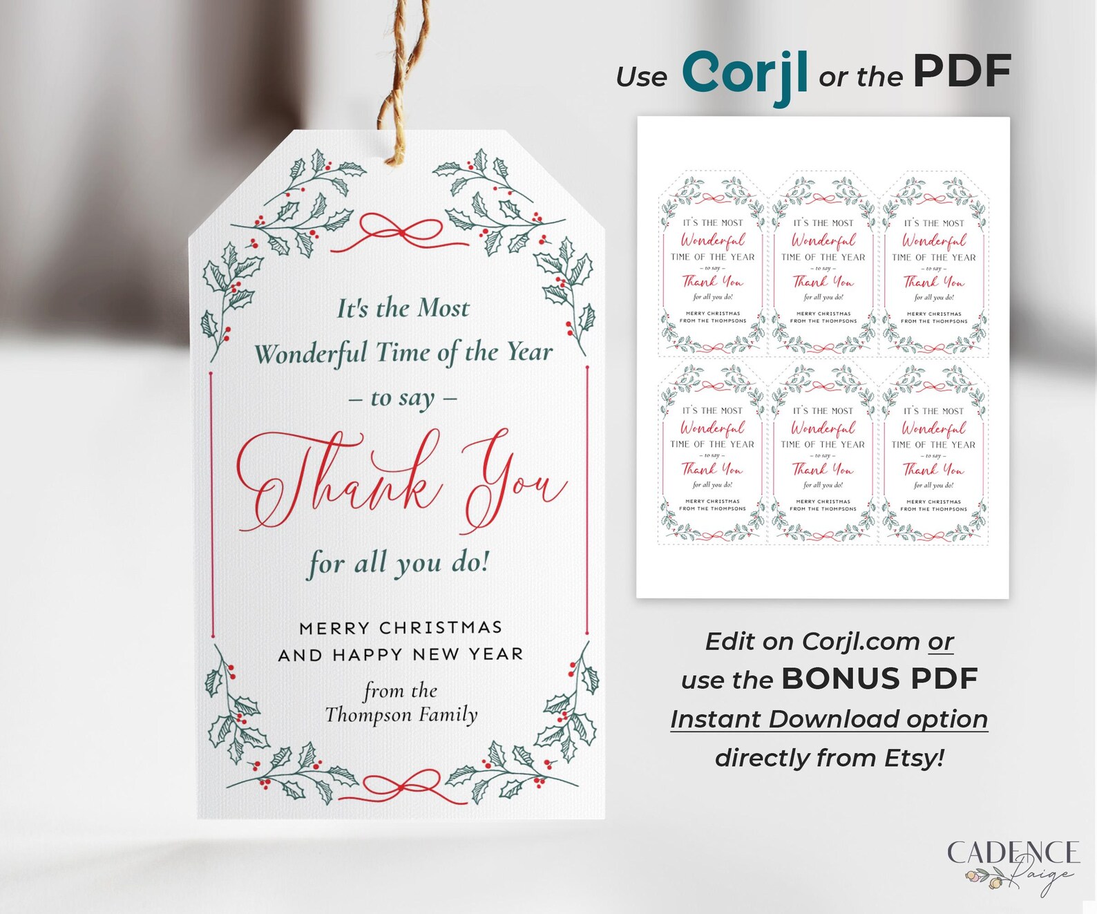 Christmas Thank You Gift Tags, Printable Teacher Gift Tags, Employee ...