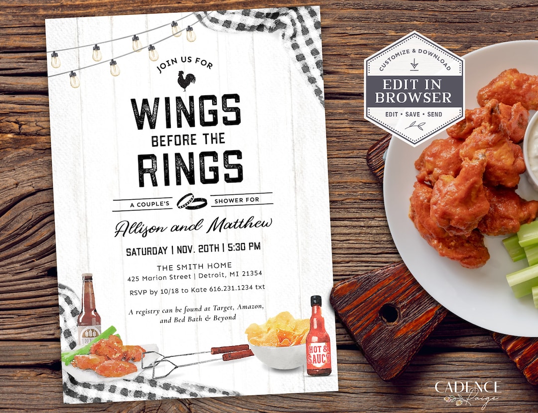Hot Wings Couples Shower Invitation, Wing Night, Casual Rehearsal ...