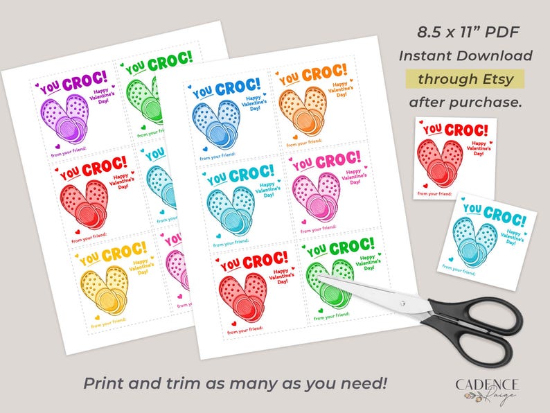 You Croc Valentine's Day Gift Tag, Shoe Charm Valentines Day Tag, Easy ...