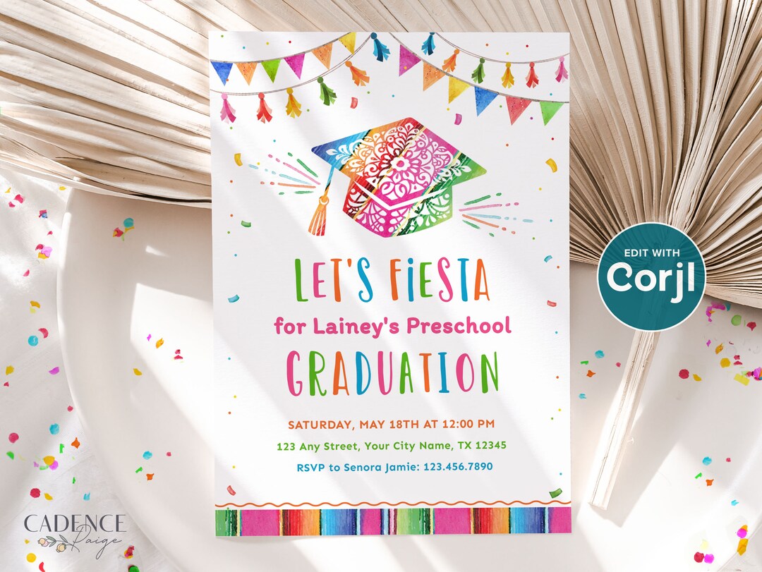 Preschool Graduation Invitation Template for Fiesta Grad Party End of ...