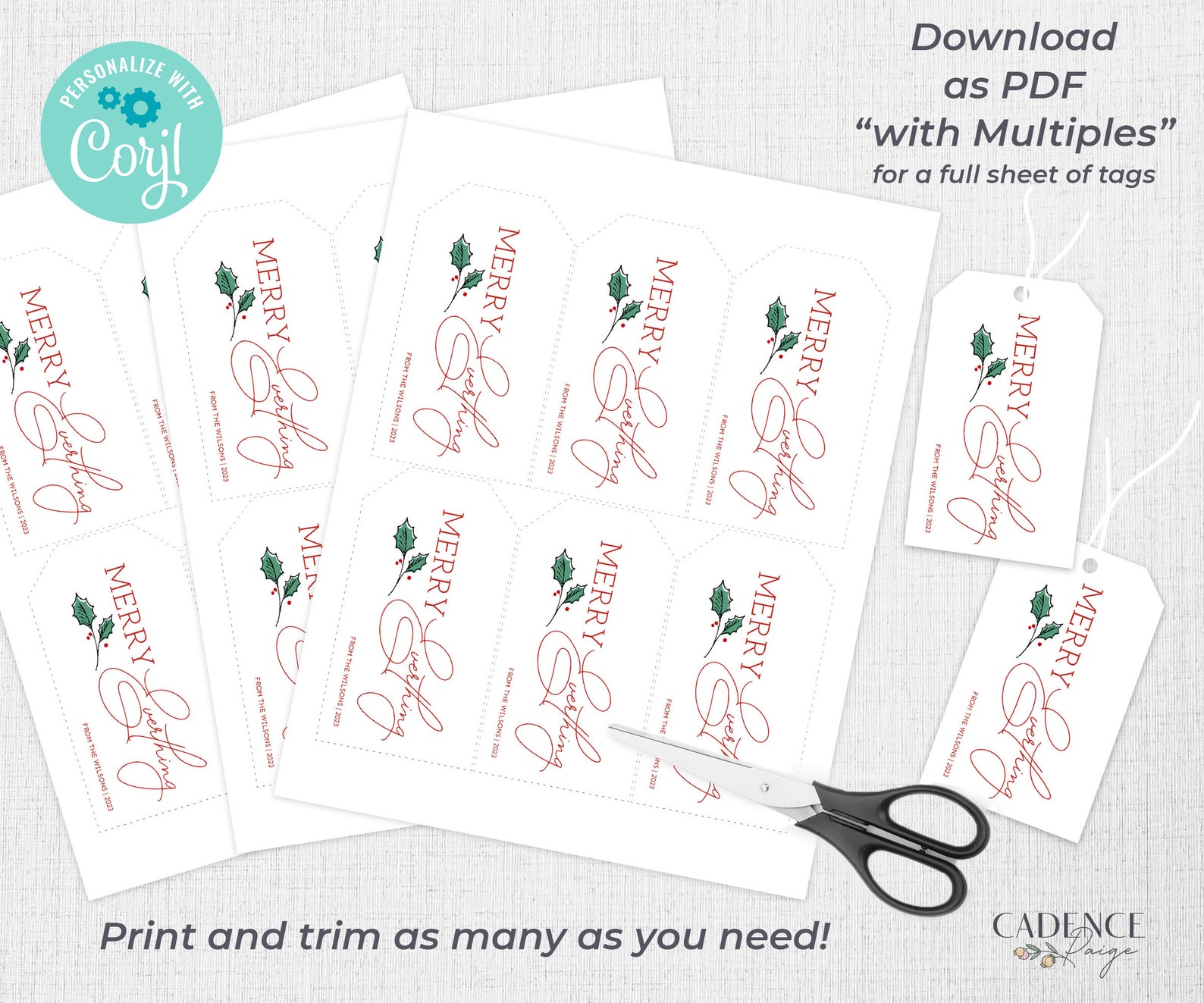 Printable Merry Everything Gift Tags, Personalized Holiday Gift Tags ...
