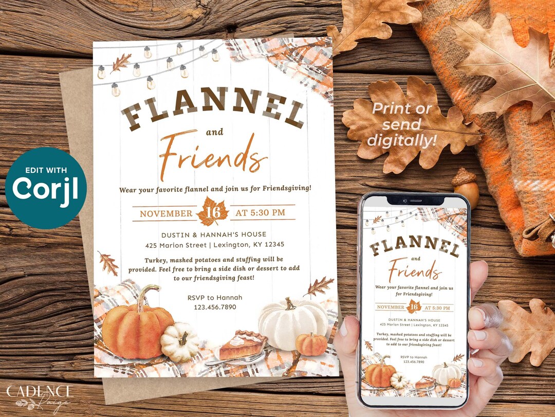 Friendsgiving Invitation, Flannel and Friends Invitation, Fun ...