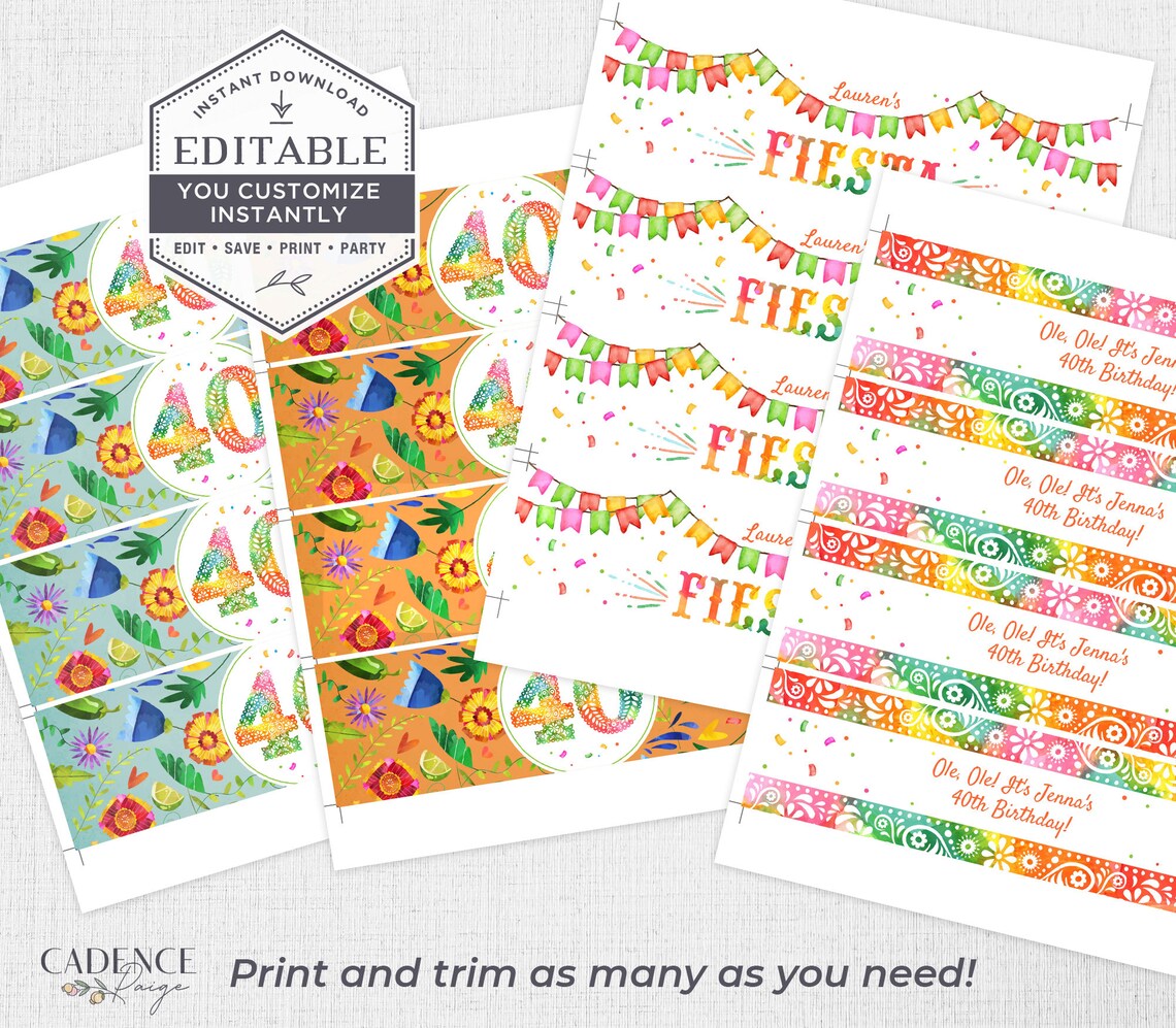 Printable Water Bottle Labels Fiesta Water Bottle Labels - Etsy