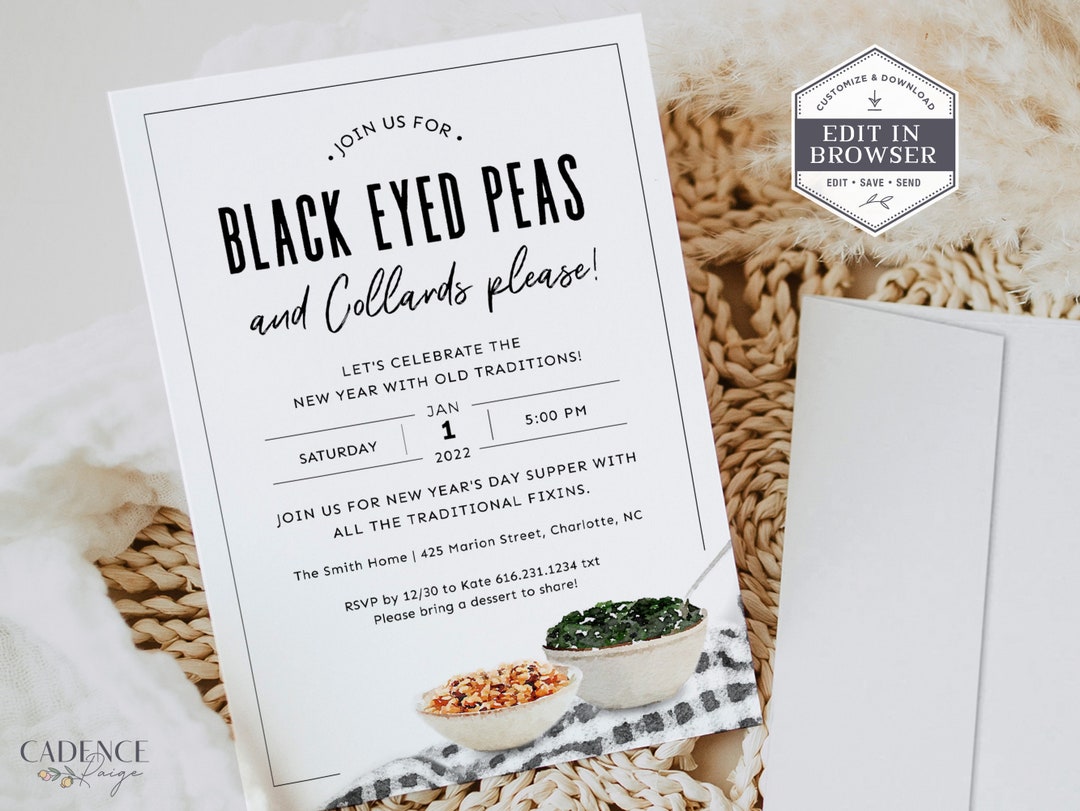 New Year's Day Dinner Invitation, New Year's Day Invite, New Years Day ...