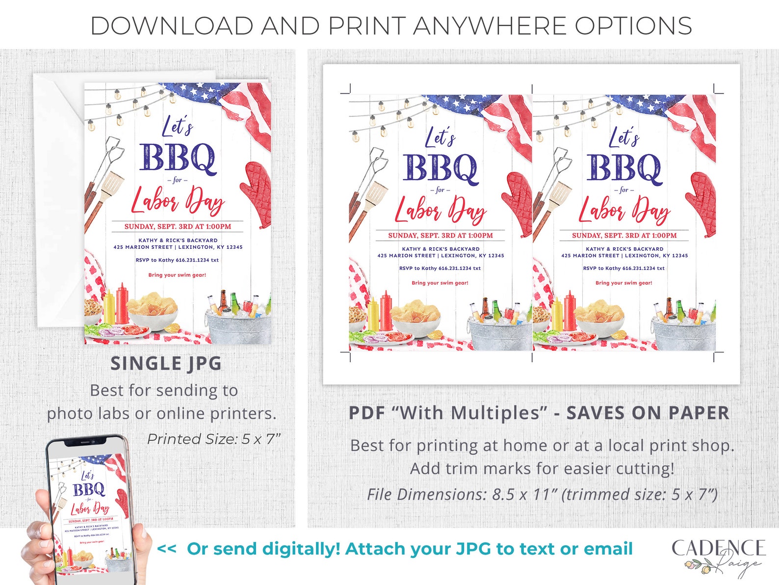 Labor Day BBQ Invitation, Digital Labor Day Party Invitation, Summer ...