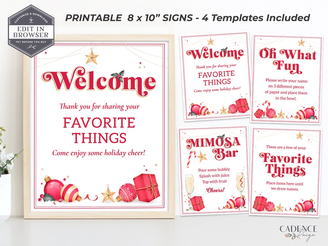 Favorite Things Party Signs, Favorite Things Party Decor, 8 X 10 ...