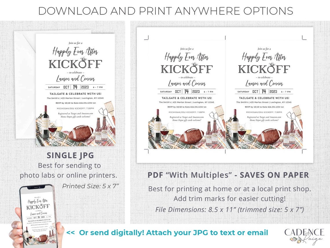 Football Engagement Party Invite, Tailgate Couples Shower Invite ...